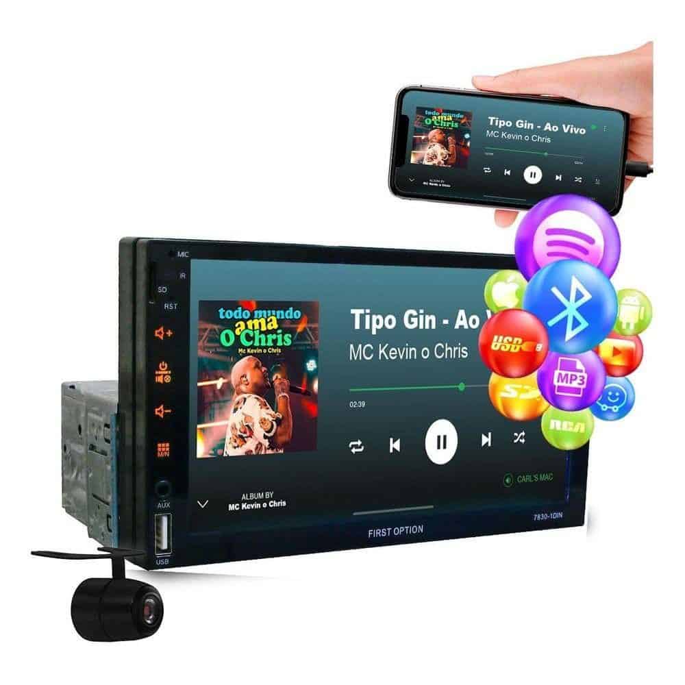 Central Multimídia 1 Din Mp5 Tela 7 Bluetooth Usb Camera Ré - Promotop