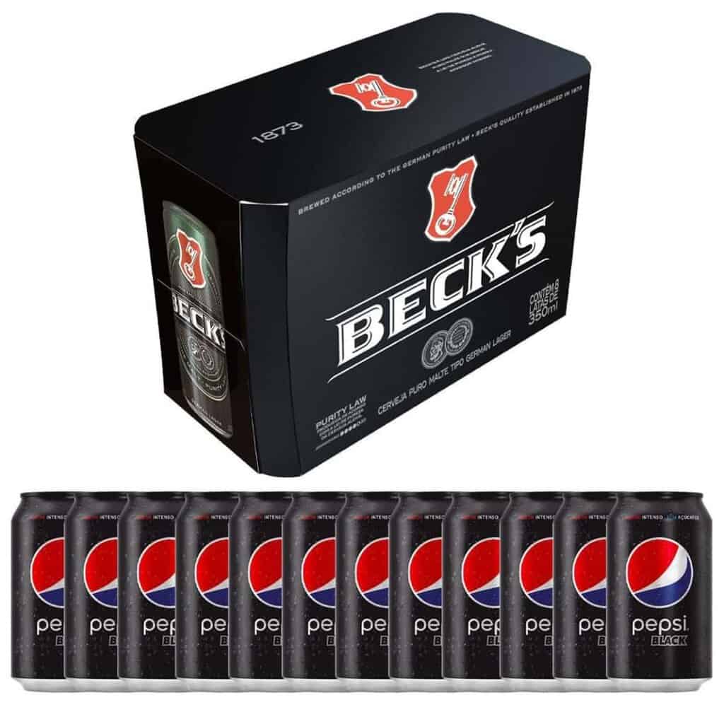 Kit Cerveja Becks Puro Malte Lata 350ml 8 Unidades + Refrigerante Pepsi Zero Lata 350ml 12 ...