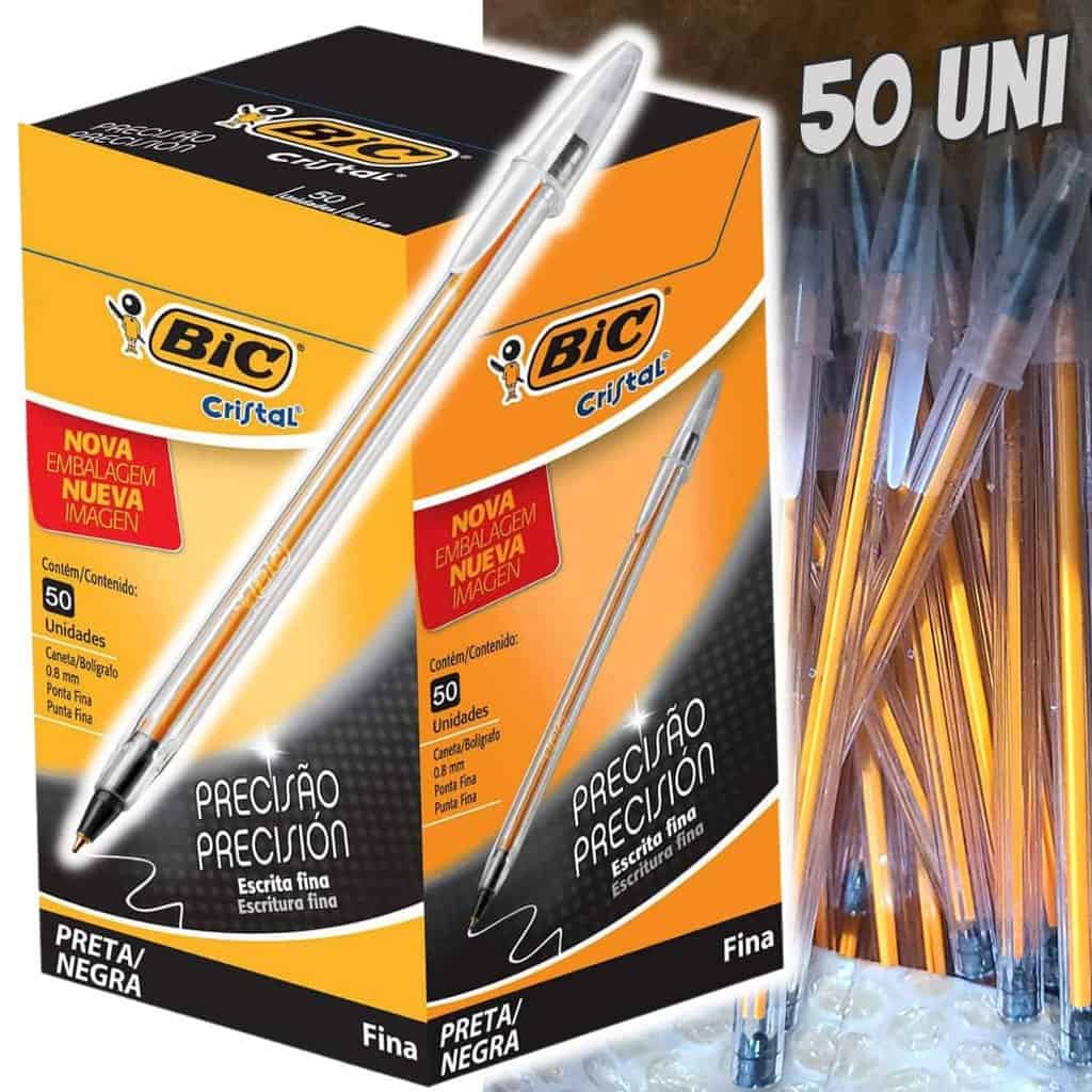Caneta Esferográfica Preta de Ponta Fina Bic Cristal Precisão e Suavidade – Ponta Ultra Fina de ...