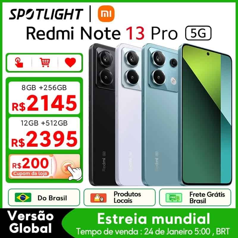 Xiaomi Redmi Note 13 Pro 5G - Estoque no Brasil - Promotop