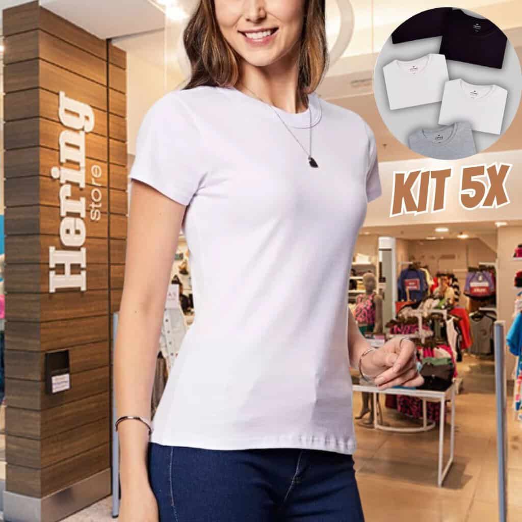 Kit Com 5 Camisetas Femininas Básicas Hering - Promotop
