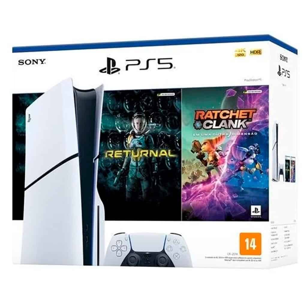 Console PlayStation 5 Slim Edition Branco + Returnal e Ratchet e Clank + Controle Sem Fio ...