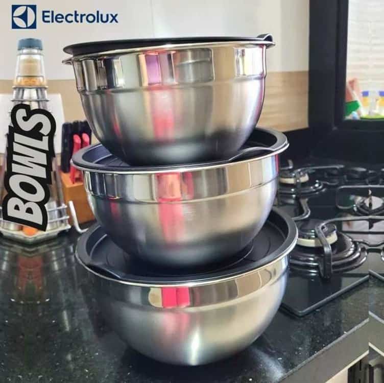 Conjunto de Bowls Tigelas de Inox com Tampa Plástica Electrolux - Promotop