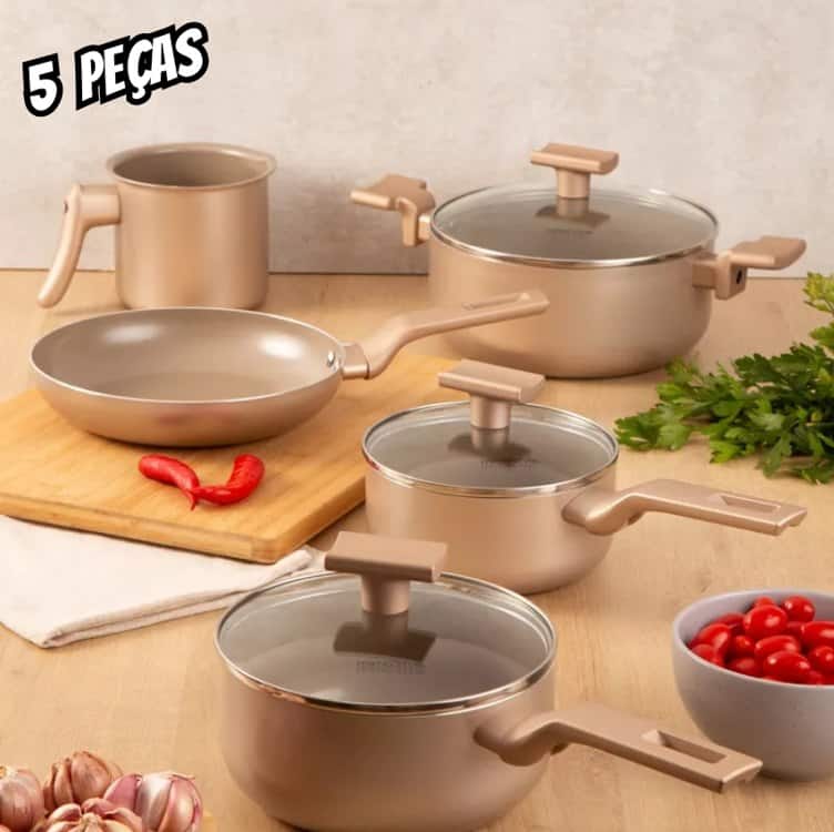 Mimo Style Conjunto 5 Panelas Sartin Cook Estrutura em Alumínio Revestida em Cerâmica, Base Alto ...