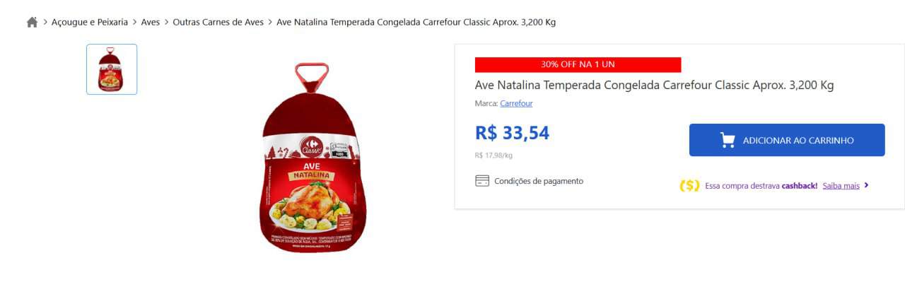 Ave Natalina Temperada Congelada Carrefour Classic Aprox. 3,200 Kg - Promotop