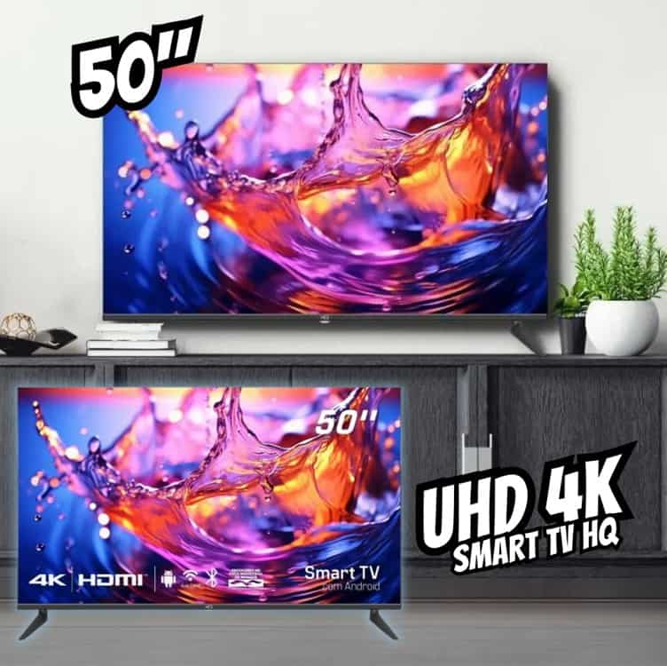Smart TV HQ 50" UHD tela sem bordas Android 13 design Slim HQS50NKHM - Promotop