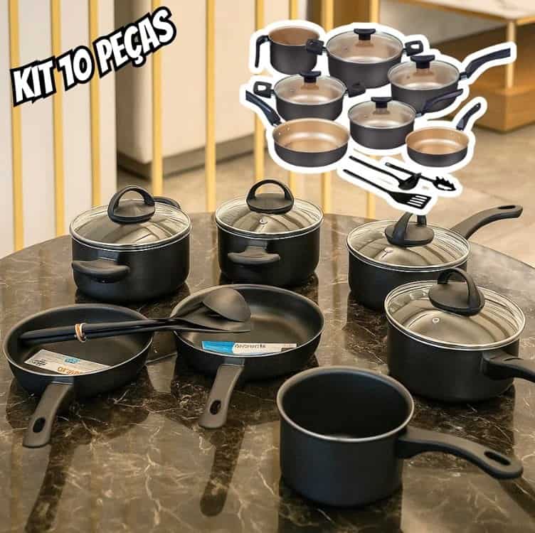 Conjunto Panelas Antiaderente 10 Peças Teflon Várias Cores - Promotop