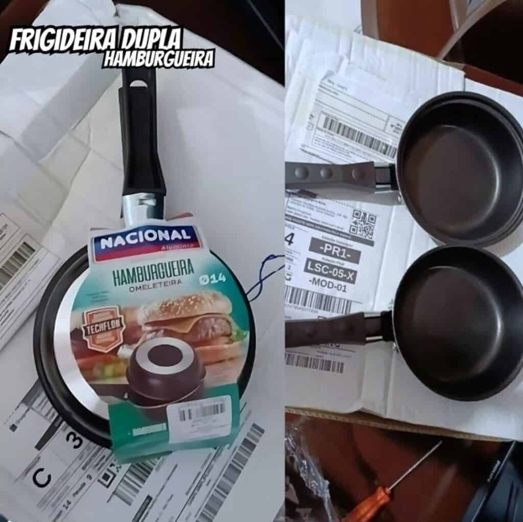 Frigideira Dupla Hamburgueira e Omeleteira Antiaderente 14 cm Preto ...